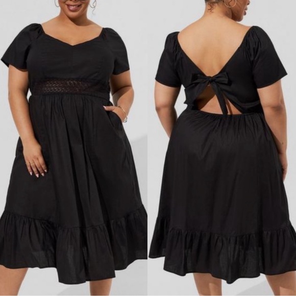 torrid | Dresses | Torrid Midi Poplin Sheer Waist Dress Size 4 Black 26 ...